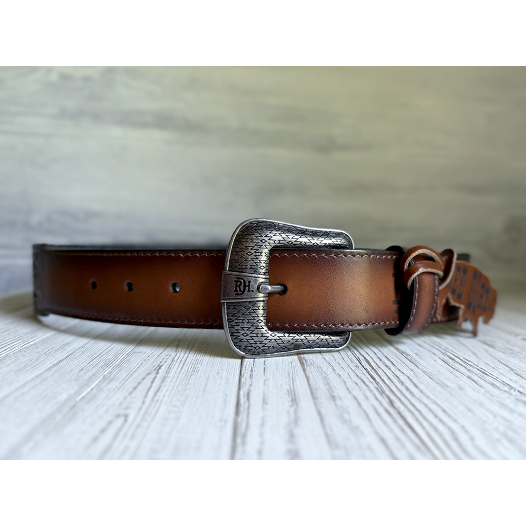 MENS GENUINE LEATHER BELT TOOLED W/ COBALT INLAY - Red Dirt Hat Co